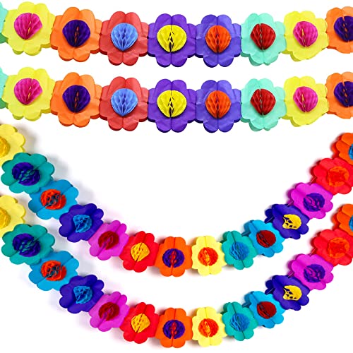 FUTUREPLUSX 3PCS Mexican Tissue Hibiscus Garland Flower Banners for Luau Party Fiesta Party Mexican Hanging Decorations