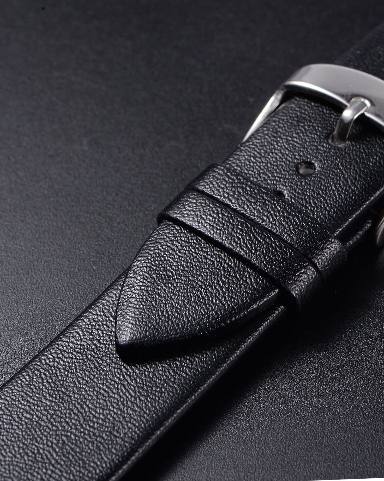 uxcell Black Genuine Leather Band 14mm Width, Flat Thin Elegant Leather Watch Strap for Women