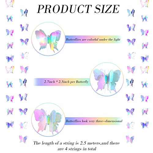 3D Butterfly Hanging Garlands Butterfly Laser Paper Party Streamers Decoration for Wedding Home Party Birthday Decorations Butterfly Baby Shower Decorations (4 Pieces)