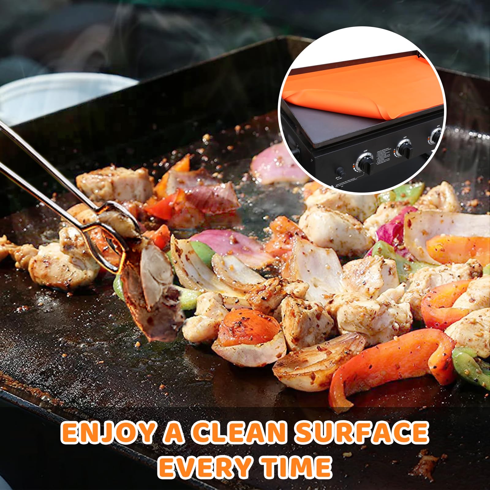 Utheer 28 Inch Silicone Griddle Mat & Spatula Mat for Blackstone Griddle, Heavy Duty Food Grade Silicone Griddle Mat, All Season Cooking Protective Griddle Grill Cover,28 Inch Blackstone griddle cover