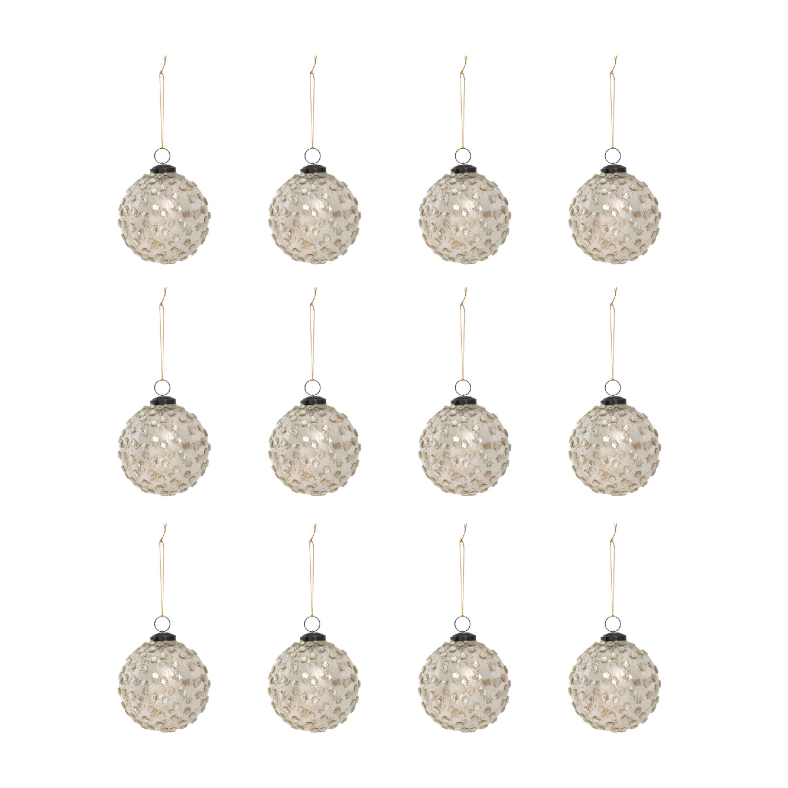 Creative Co-Op Round Mosaic Glass Ball Ornament with Stars, Set of 12