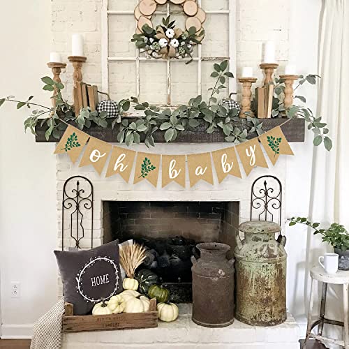 Greenery Baby Shower Banner Eucalyptus leaves Burlap garlands Plant Gender Neutral party decoration