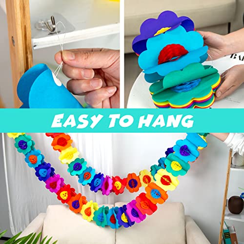 FUTUREPLUSX 3PCS Mexican Tissue Hibiscus Garland Flower Banners for Luau Party Fiesta Party Mexican Hanging Decorations
