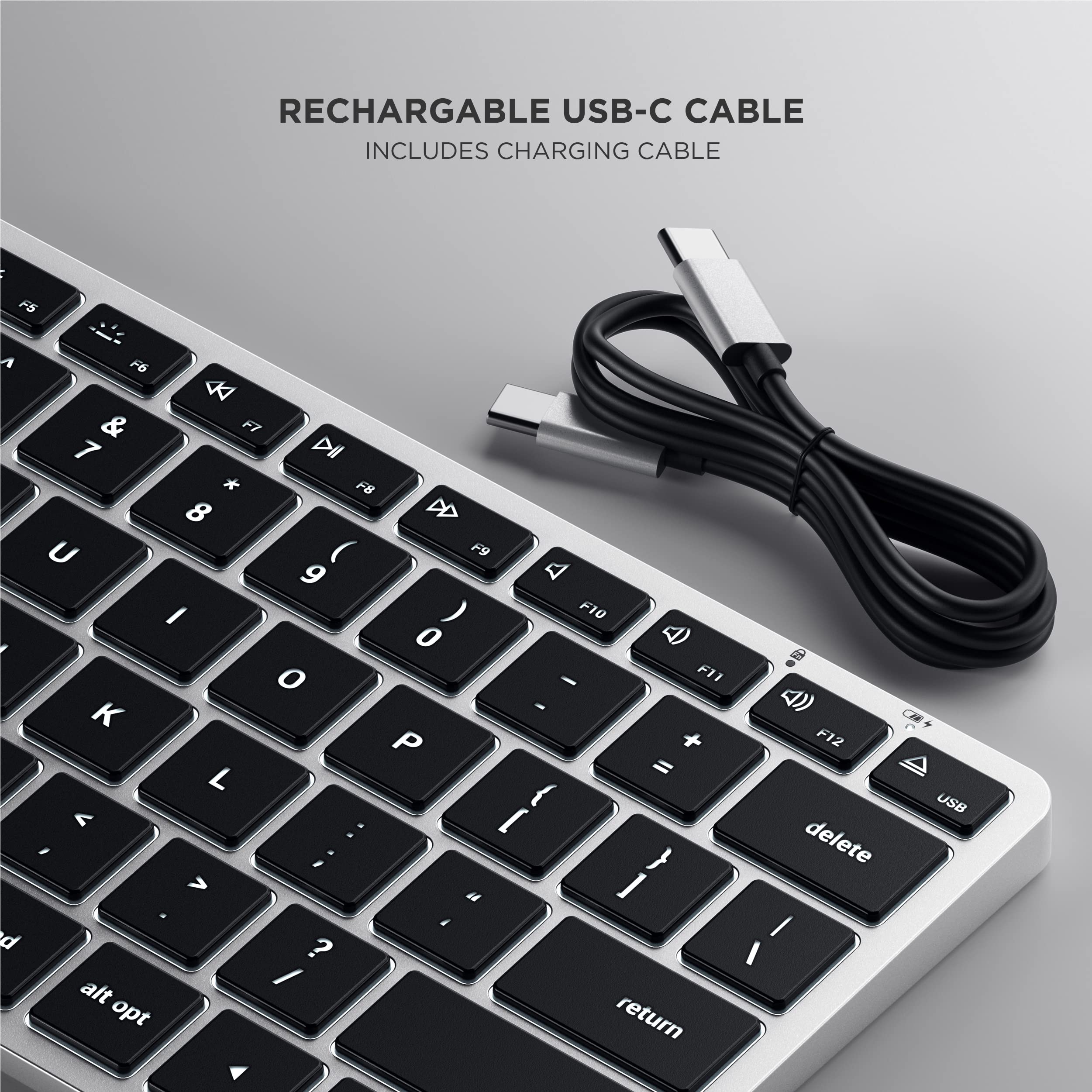 Satechi Slim X1 Bluetooth Backlit Keyboard – Illuminated Keys & Multi-Device Sync – for M2/ M1 MacBook Pro/Air, M2/ M1 iPad Pro/Air, M2 Mac Mini, iMac M1 (Silver)
