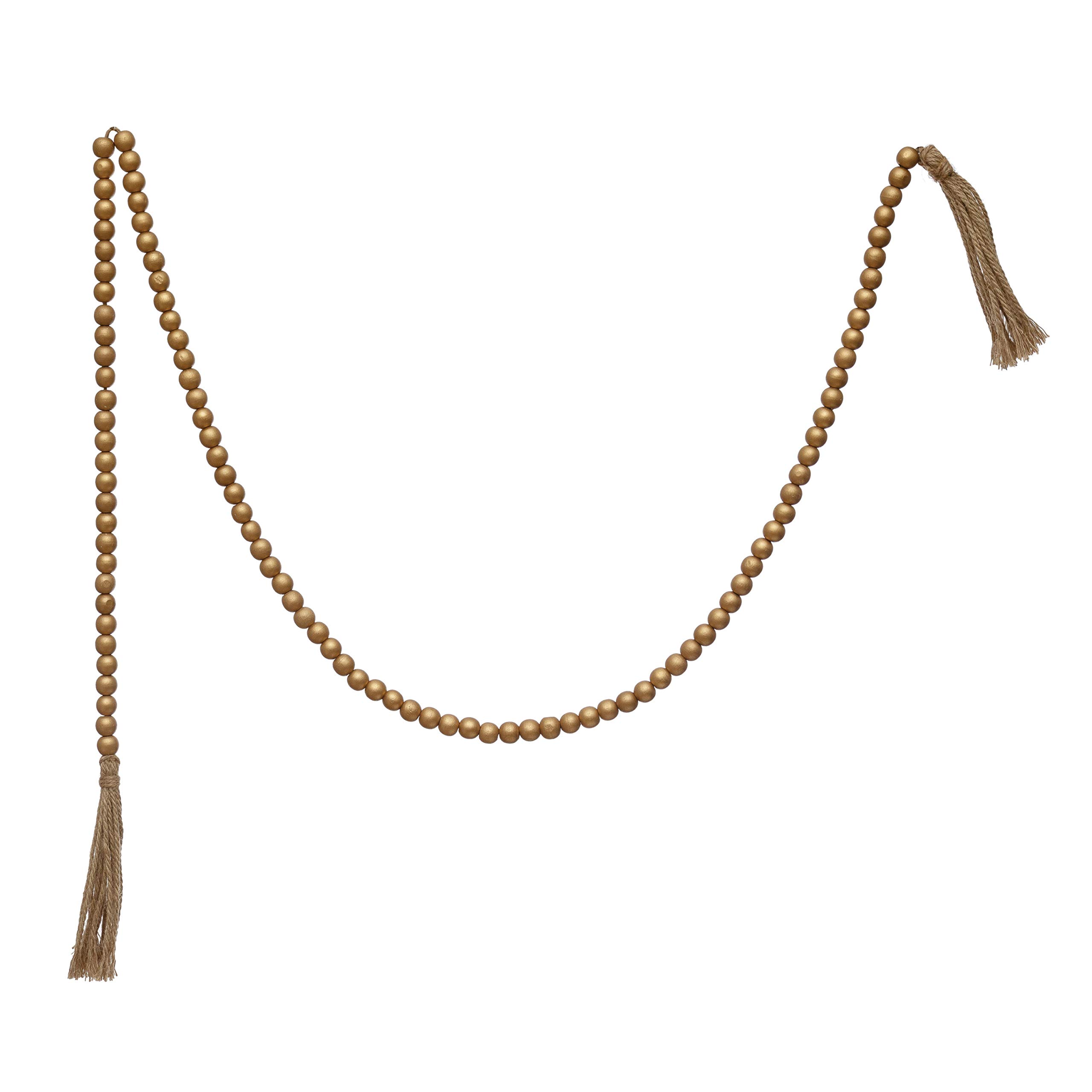 Creative Co-Op 72" L Paulownia Wood Bead Garland w/Jute Tassel, Gold Finish