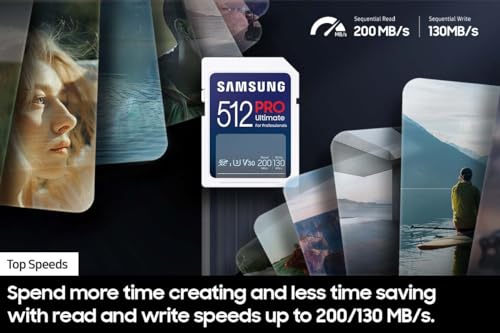 SAMSUNG PRO Ultimate Full Size 256GB SDXC Memory Card, Up to 200 MB/s, 4K UHD, UHS-I, C10, U3, V30, A2, for DSLR, Mirrorless Cameras, PCs, MB-SY256S/AM