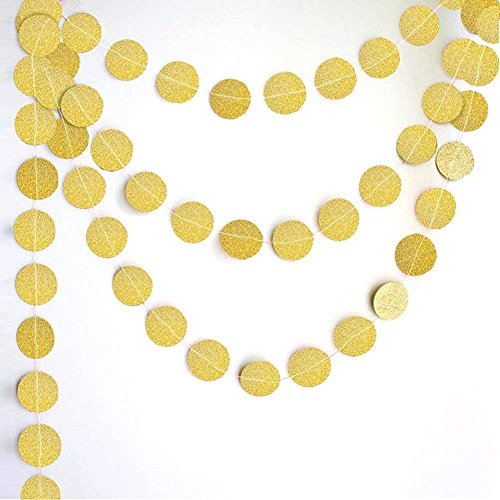 SS Cohen 4 Packs 52 Feet Gold Circle Dots Glitter Paper Garland Party Decorative Paper Circle Dots Hanging String for Birthday Wedding