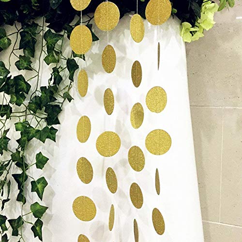 SS Cohen 4 Packs 52 Feet Gold Circle Dots Glitter Paper Garland Party Decorative Paper Circle Dots Hanging String for Birthday Wedding
