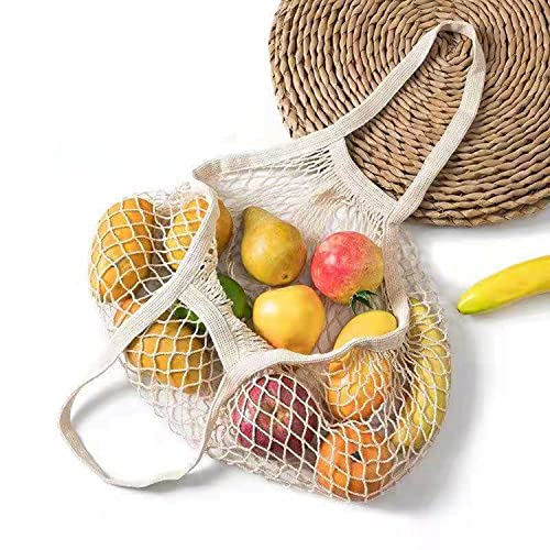 Wresty 3 Pcs Cotton Mesh Shopping Bag Reusable Net String Grocery Bags Shopping Tote Bags Fruit Storage Handbag (long handle)