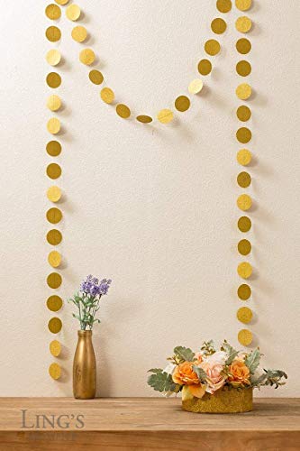SS Cohen 4 Packs 52 Feet Gold Circle Dots Glitter Paper Garland Party Decorative Paper Circle Dots Hanging String for Birthday Wedding