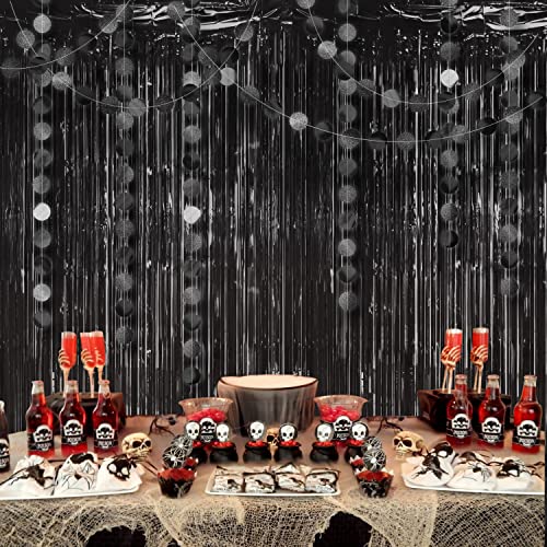 6 pcs Black Fringe Curtains Party Decorations with Garlands Streamers Photobooth Props Party Backdrop Background for Wedding Halloween Birthday Bridal Shower Bachelor Party SuppliesÂ