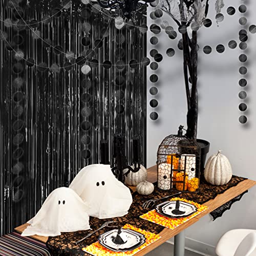 6 pcs Black Fringe Curtains Party Decorations with Garlands Streamers Photobooth Props Party Backdrop Background for Wedding Halloween Birthday Bridal Shower Bachelor Party SuppliesÂ