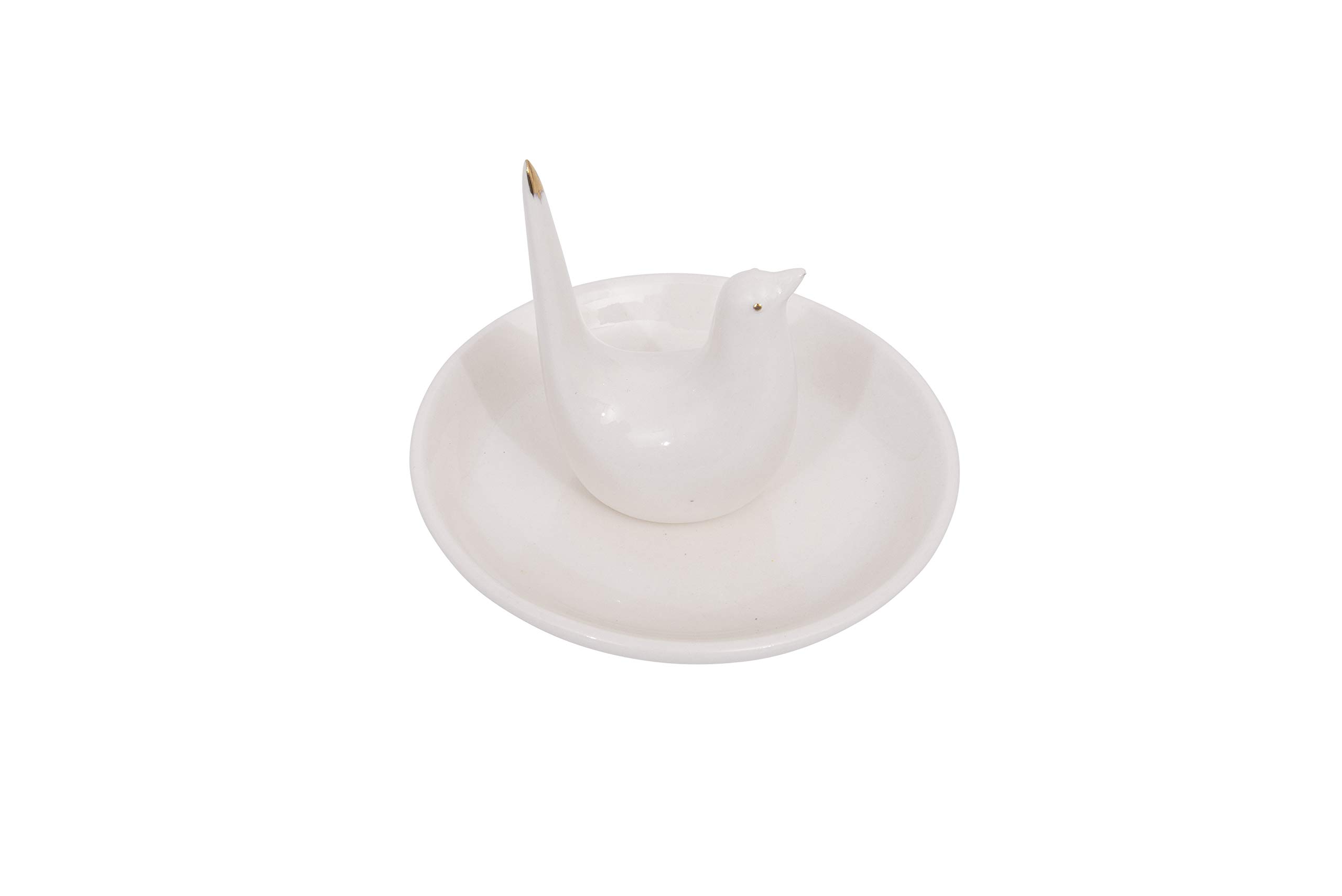 Creative Co-Op White Stoneware Bird Ring Holder, 4.25" Round x 3.5" Hight