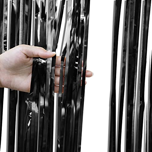 6 pcs Black Fringe Curtains Party Decorations with Garlands Streamers Photobooth Props Party Backdrop Background for Wedding Halloween Birthday Bridal Shower Bachelor Party SuppliesÂ
