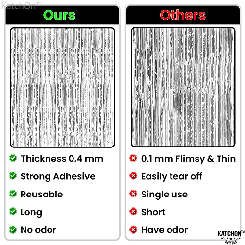 KatchOn, XtraLarge, 6.4x8 Feet Silver Fringe Backdrop - Pack of 2 | Silver Streamers Backdrops for Photoshoot | Silver Graduation Party Decorations 2023 | Silver Backdrop for Disco Party Decorations