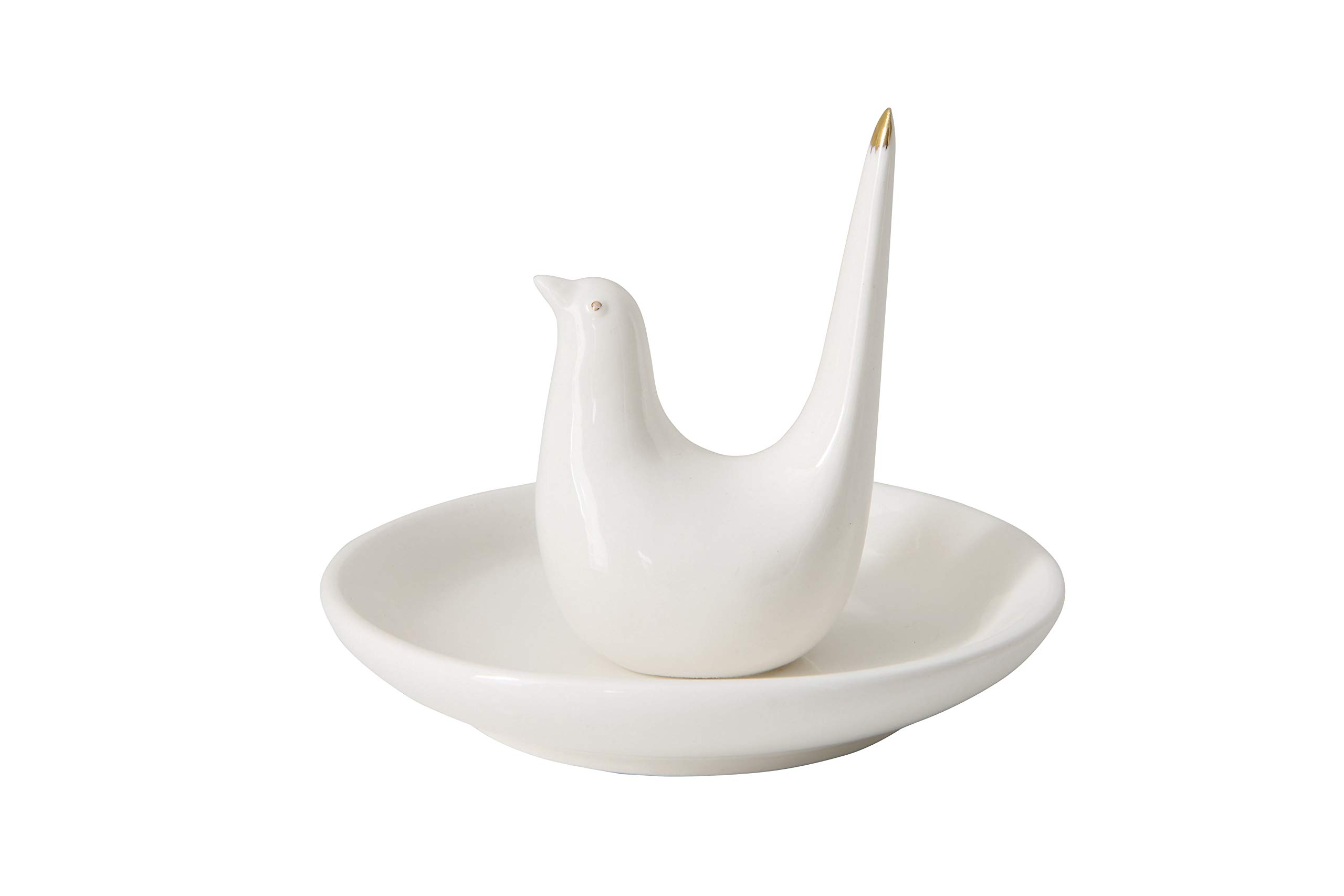 Creative Co-Op White Stoneware Bird Ring Holder, 4.25" Round x 3.5" Hight