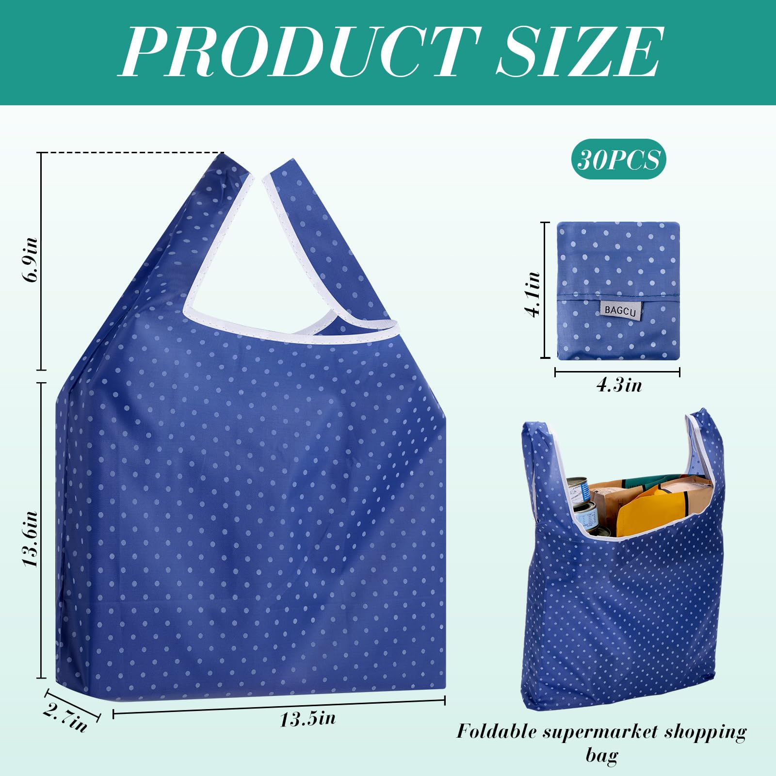 Paterr 30 Pack Mixed Color Reusable Shopping Grocery Bags Foldable Grocery Bags with Handle Kitchen Machine Washable Reusable Bags Heavy Duty Strong Capacity Tote Bag with Pouch for Home, 6 Styles