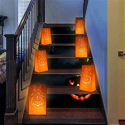 Homemory 24 Halloween Luminary Bags & 24 LED Tea Lights, Long Lasting Battery Included, Ideal for Various Decor