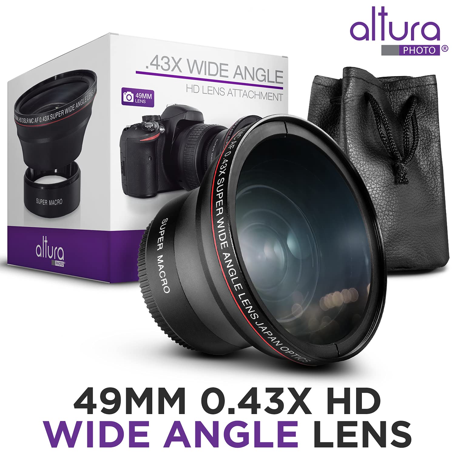 Altura Photo 49MM 0.43x Professional HD Wide Angle Lens (w/Macro Portion) for Canon EOS M50 M M2 M3 M5 M6 Mark II M10 M100 M200 R50 R100 Mirrorless Cameras