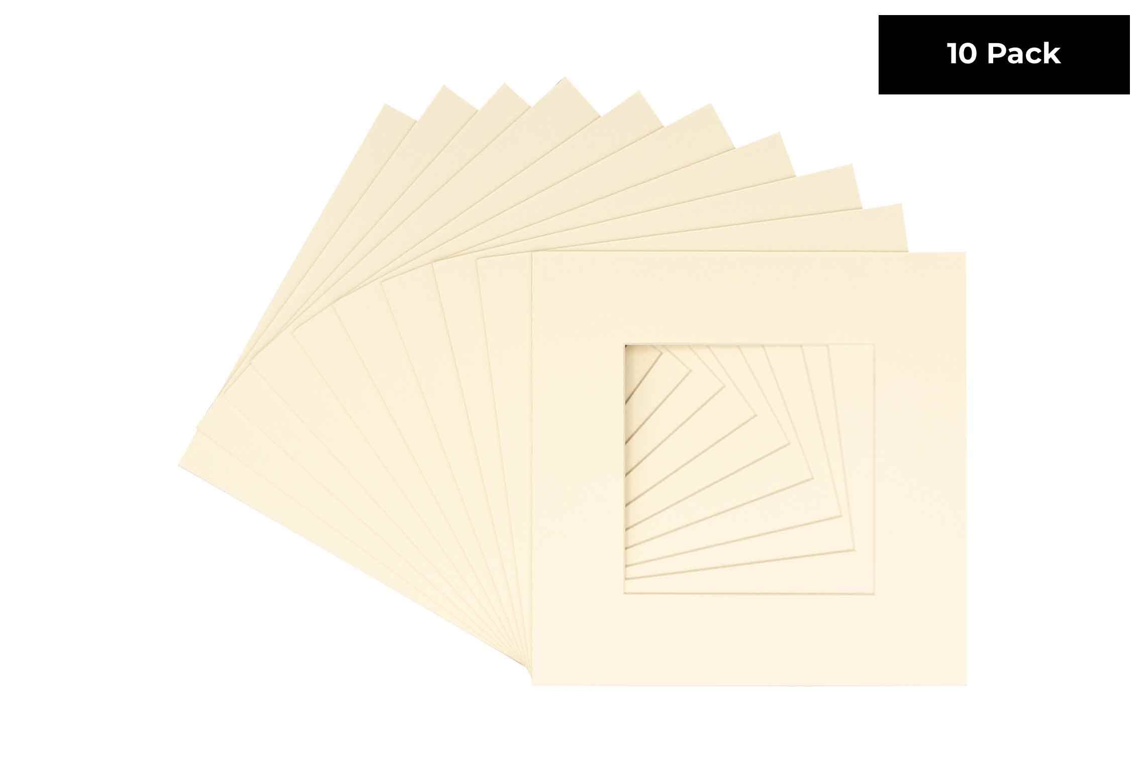 CountryArtHouse Textured Cream Acid Free 10x10 Square Picture Frame Mat with White Core Bevel Cut for 6x6 Pictures - Fits 10x10 Frame - Pack of 10 Matboards