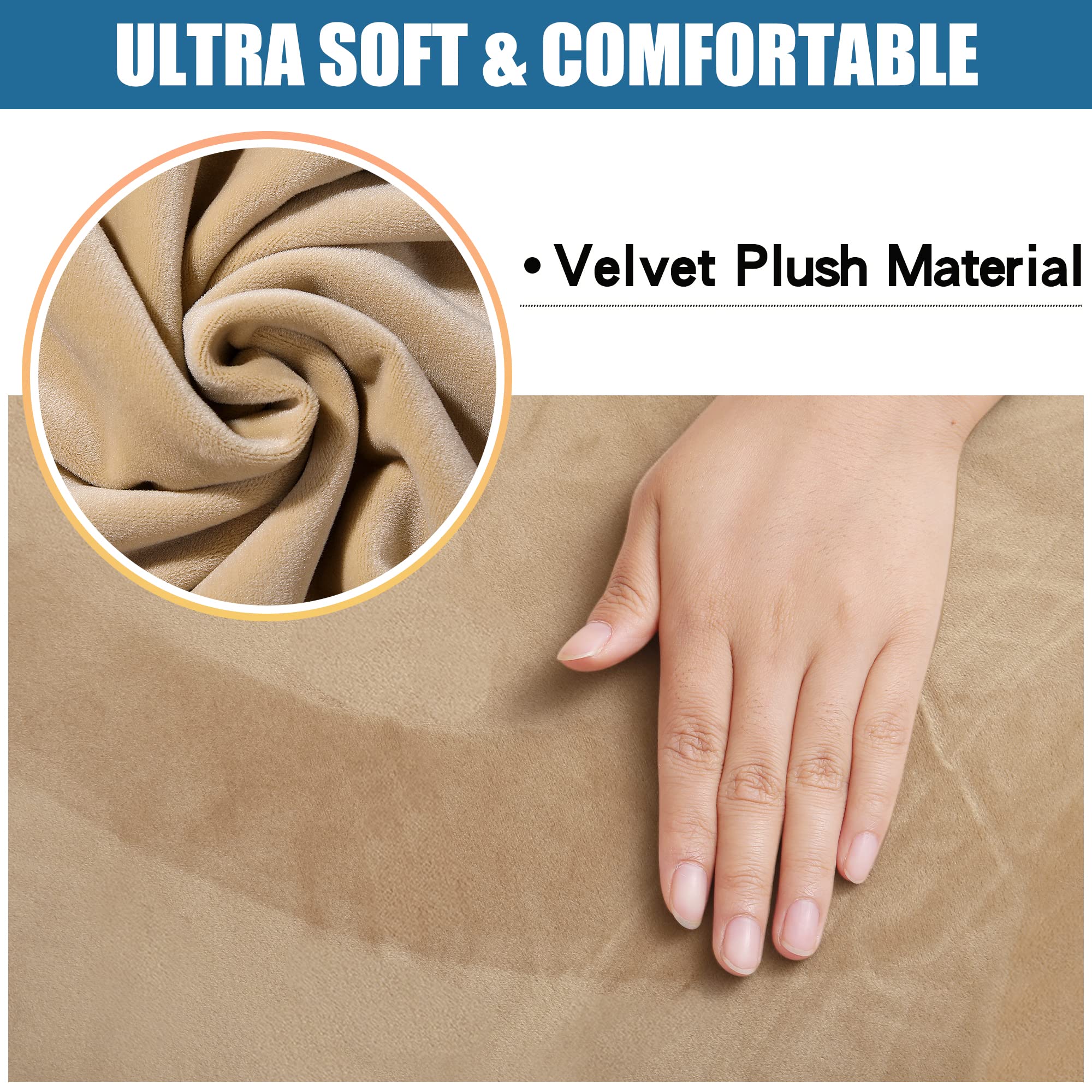Smiry Velvet Seat Covers for Dining Room Chair Set of 6, Stretch Fit Removable Washable Chair Seat Cushion Protector Slipcovers with Ties, Beige