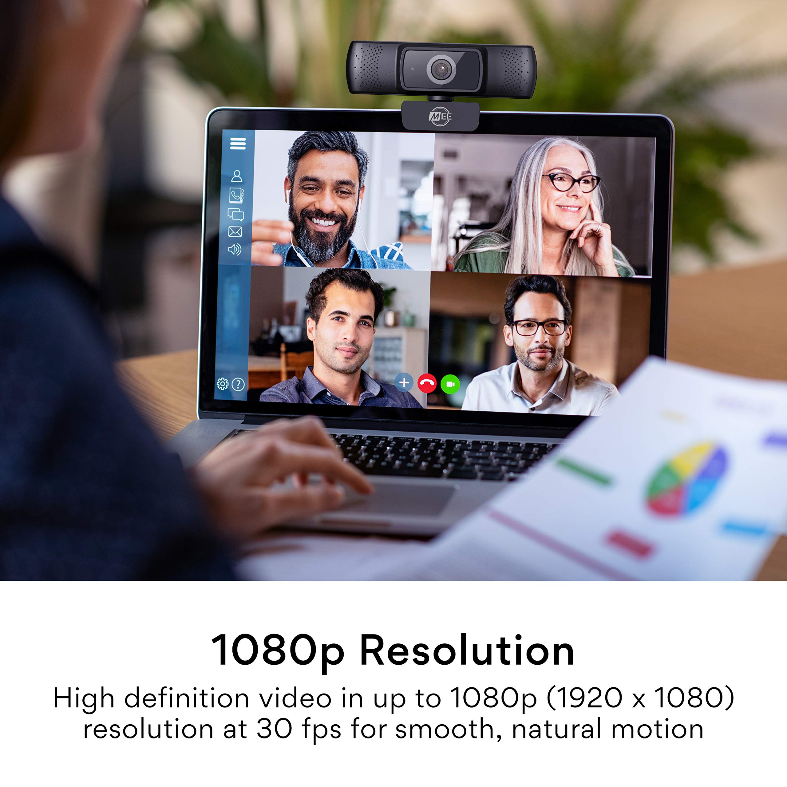 MEE audio 201W 1080p HD Webcam with Mini Tripod, Wide Angle Lens, Microphone, Autofocus, Low Light Correction for Zoom Video Calling; USB Streaming Web Camera for Computer PC Mac Laptop Desktop