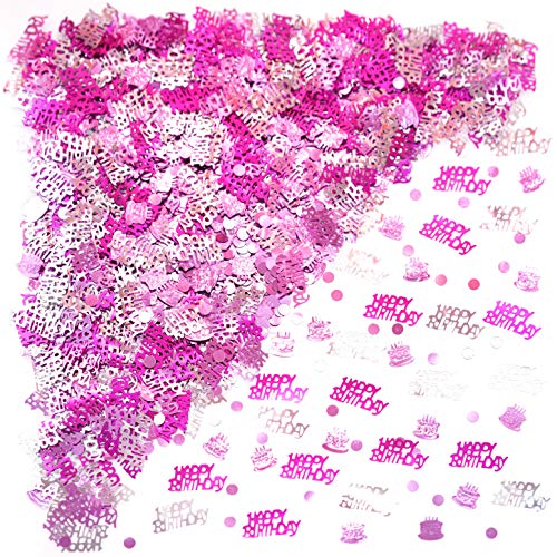 Happy Birthday Party Table Confetti - Hot Pink Purple Foil Metallic Sequins Confetti First Baby Shower Birthday Nursery Party Sprinkles Confetti Decorations, 60g