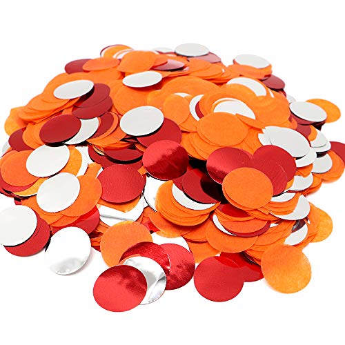 VCOSTORE Tissue Paper Confetti Circles - Round Confetti Dots,Large Table Confetti for Wedding Birthday Party Decoration and Gift Box decoration, 5000 pieces -Orange Red & Silver Mix Confetti