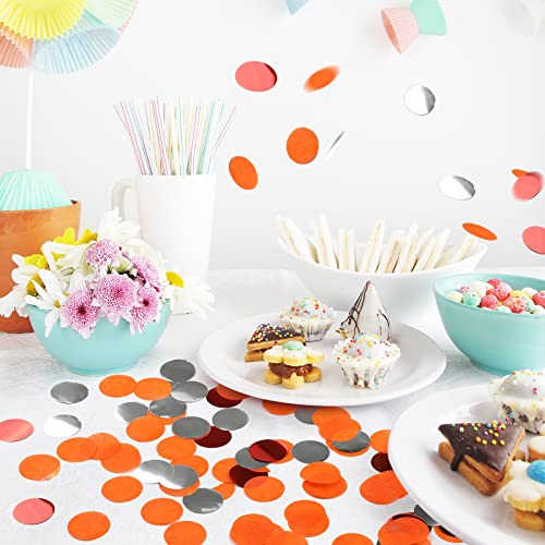 VCOSTORE Tissue Paper Confetti Circles - Round Confetti Dots,Large Table Confetti for Wedding Birthday Party Decoration and Gift Box decoration, 5000 pieces -Orange Red & Silver Mix Confetti