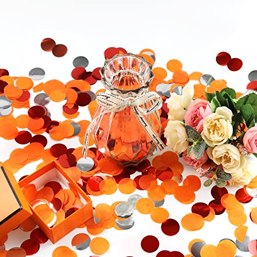 VCOSTORE Tissue Paper Confetti Circles - Round Confetti Dots,Large Table Confetti for Wedding Birthday Party Decoration and Gift Box decoration, 5000 pieces -Orange Red & Silver Mix Confetti