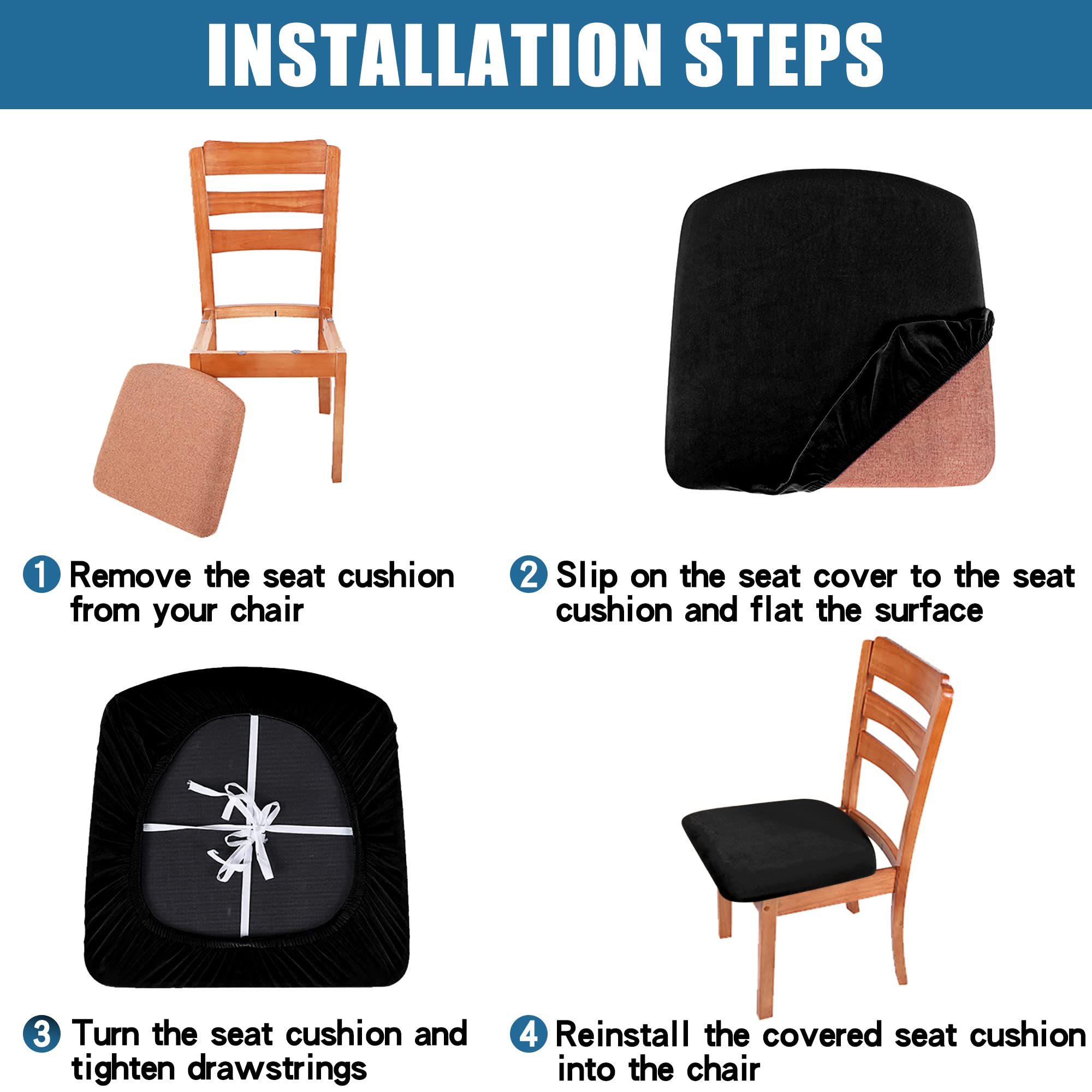 Smiry Velvet Seat Covers for Dining Room Chair Set of 6, Stretch Fit Removable Washable Chair Seat Cushion Protector Slipcovers with Ties, Beige