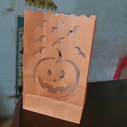 GSHLLO 12 PCS Pumpkin Paper Candle Lantern Bags Luminary Tealight Bags Flame Resistant Bags for Halloween Party Decorations
