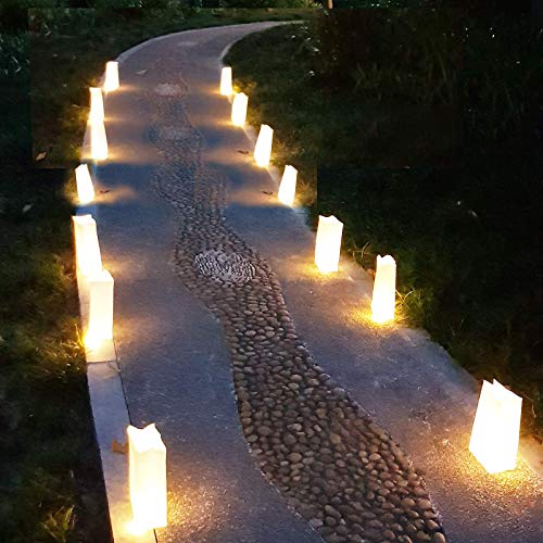lightsfever-LED luminaria Luminary Bags 50pcs of Light up Luminaries White Paper Bags with Lights for Diwali Decorations, Wedding Decor (50, Warm White)