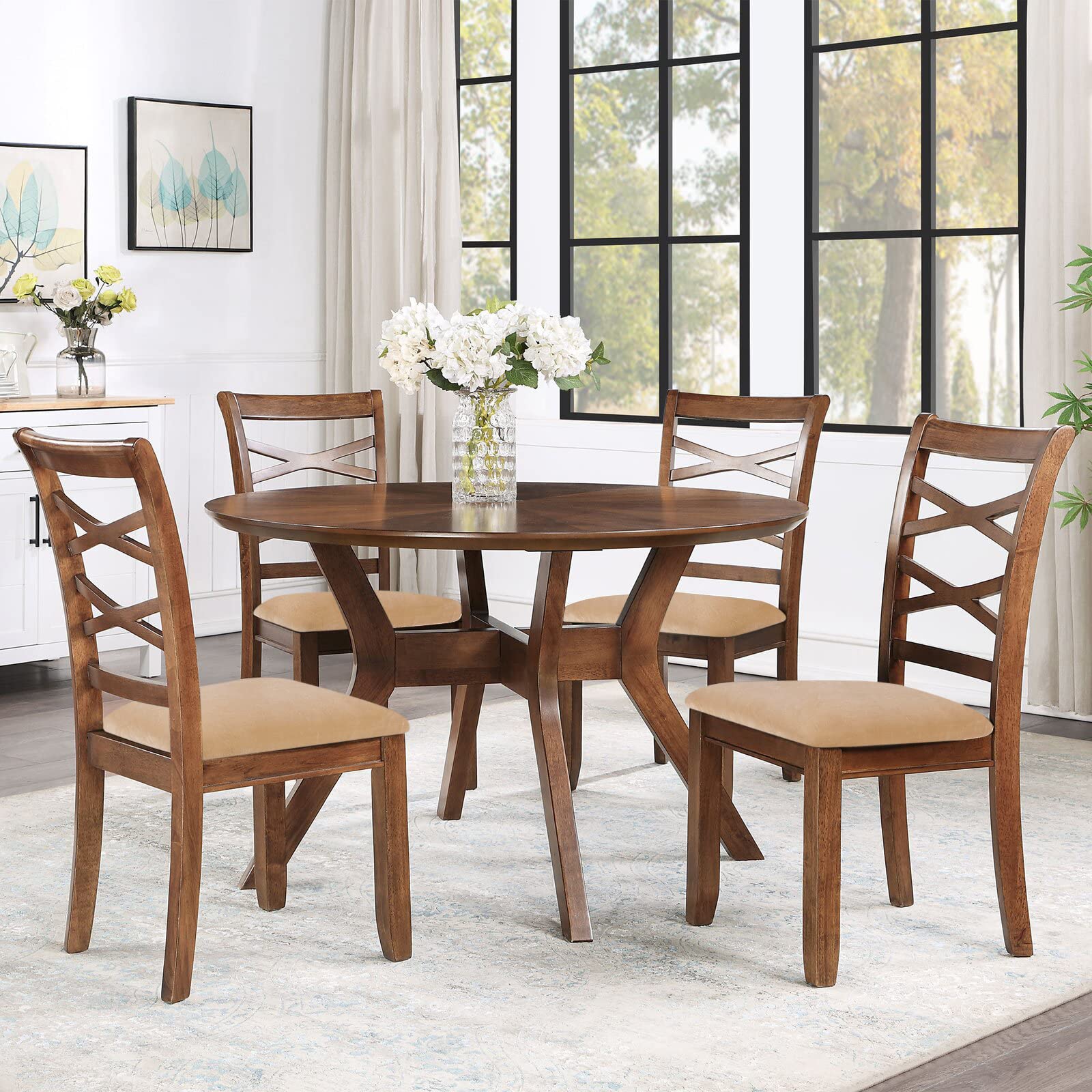 Smiry Velvet Seat Covers for Dining Room Chair Set of 6, Stretch Fit Removable Washable Chair Seat Cushion Protector Slipcovers with Ties, Beige