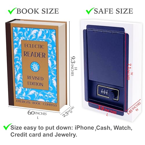 READER Book Safe Storage Box with Real Pages Key Lock Box Money Safe Book Storage Lock Boxes for Personal Items Large Capacity Diversion Safes Hold Phone,Cash