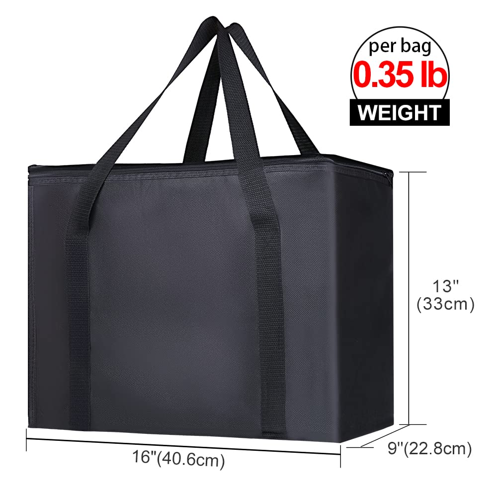 Bodaon 2-Pack Insulated Reusable Grocery Bag with Zippered Top, X-Large Frozen Foods Cold, Cooler Shopping Accessories, Insullated Bags, Black