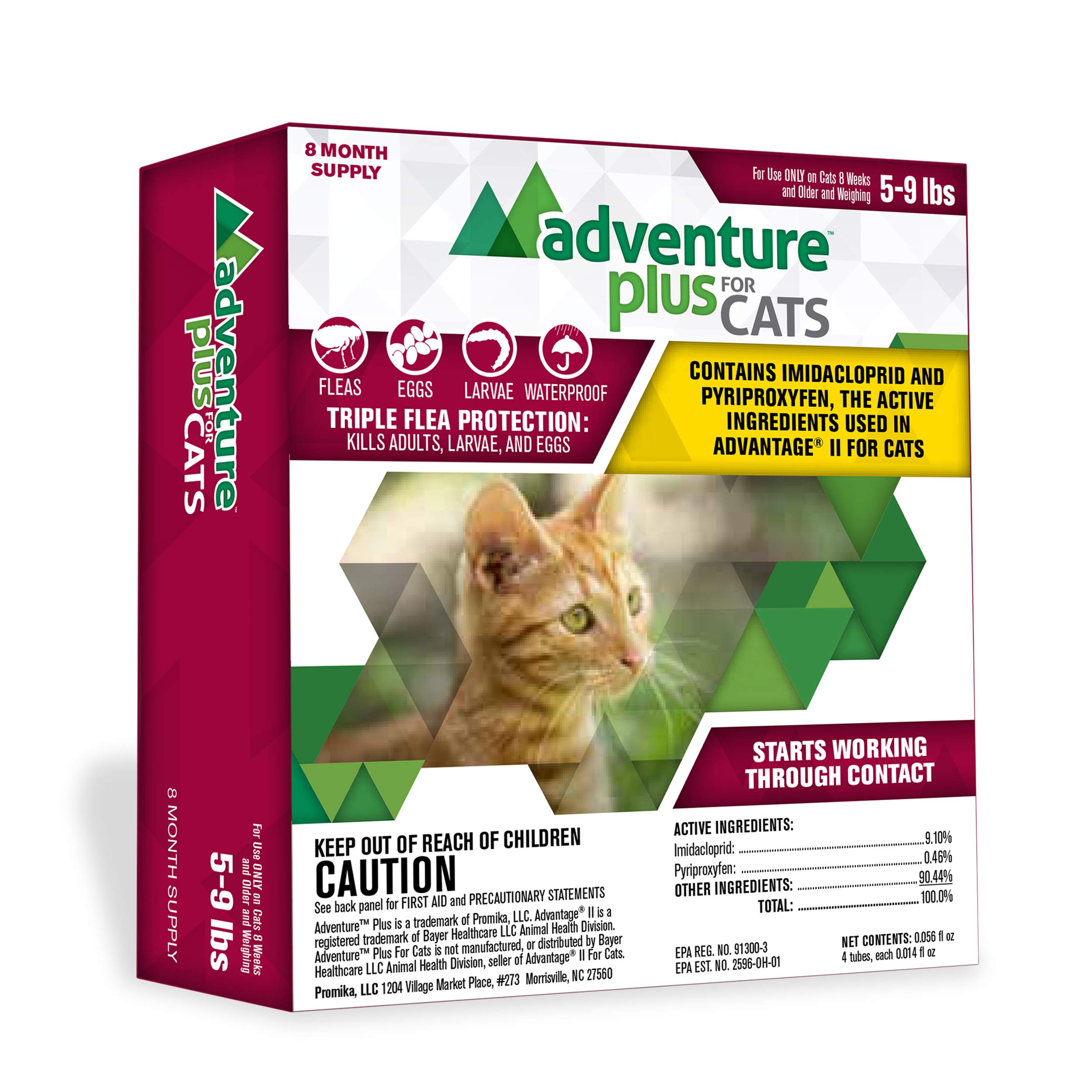 Adventure Plus Flea Prevention for Cats - Topical Flea Treatment for Cats (5-9 lbs) (Pack of 8)