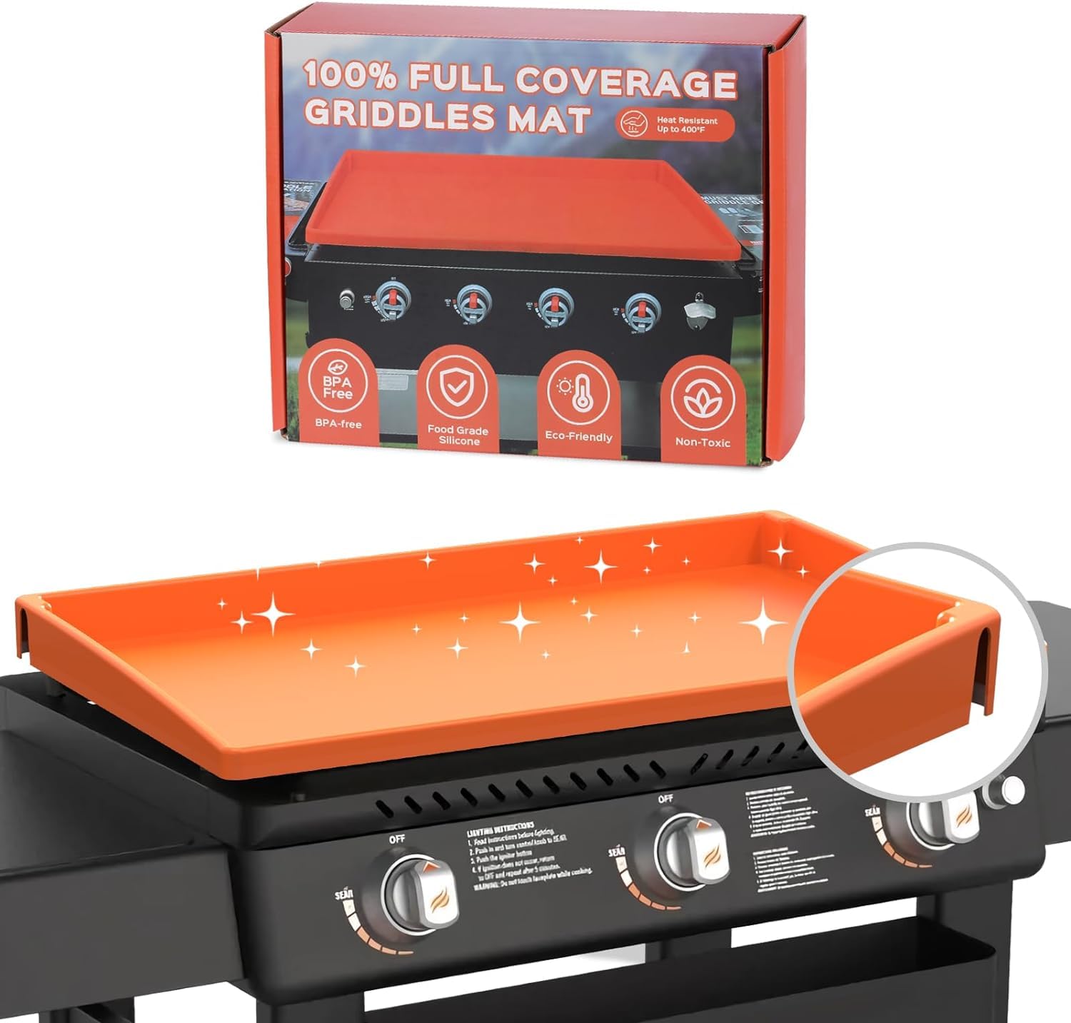 ERABAY Griddle,Heavy Duty Food Grade Silicone Griddle Cover,【Upgraded Full-Edge】 Grill Pads and Floor mats Protective BBQ Grill for Blackstone Protector