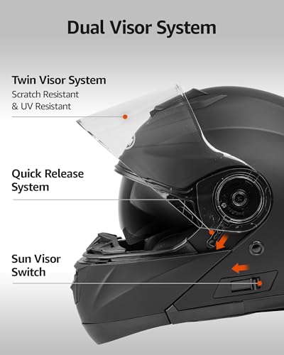 YEMA Modular Motorcycle Helmets, DOT Approved Full Face Motorcycle Helmet with Flip Up Dual Visor, Helmets for Adults Motorcycle Men Women Helmets for Street Scooter ATV E-Bike - YM-926 Black