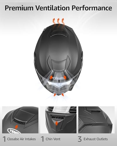YEMA Modular Motorcycle Helmets, DOT Approved Full Face Motorcycle Helmet with Flip Up Dual Visor, Helmets for Adults Motorcycle Men Women Helmets for Street Scooter ATV E-Bike - YM-926 Black