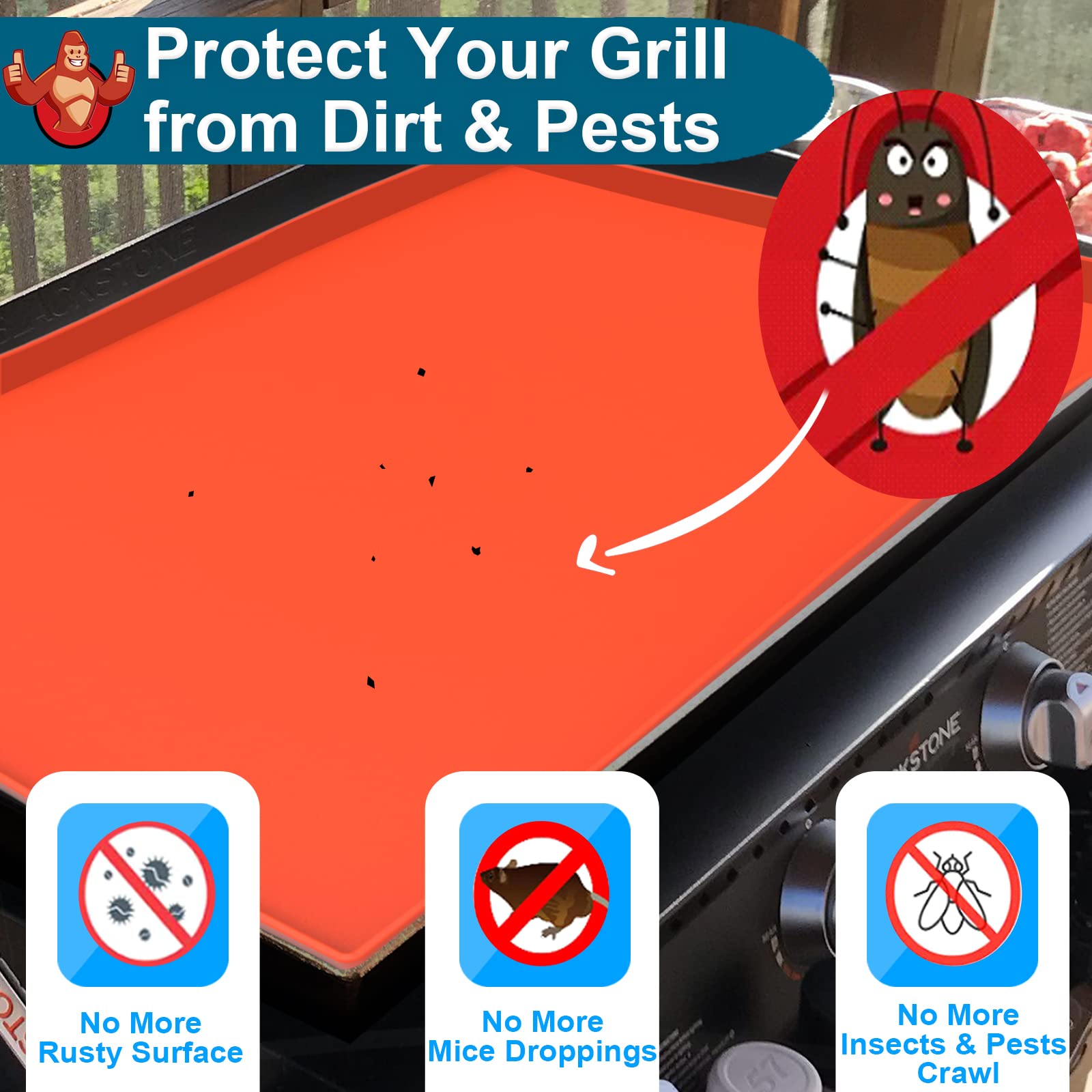 28" Silicone Mat for Blackstone Griddle Top, 100% Silicone Protective Mat Cover for Blackstone, Heavy Duty/Non Stick/Reusable Food-grade Silicone Grill Mat Protect Your Griddle from Dirt & Rust