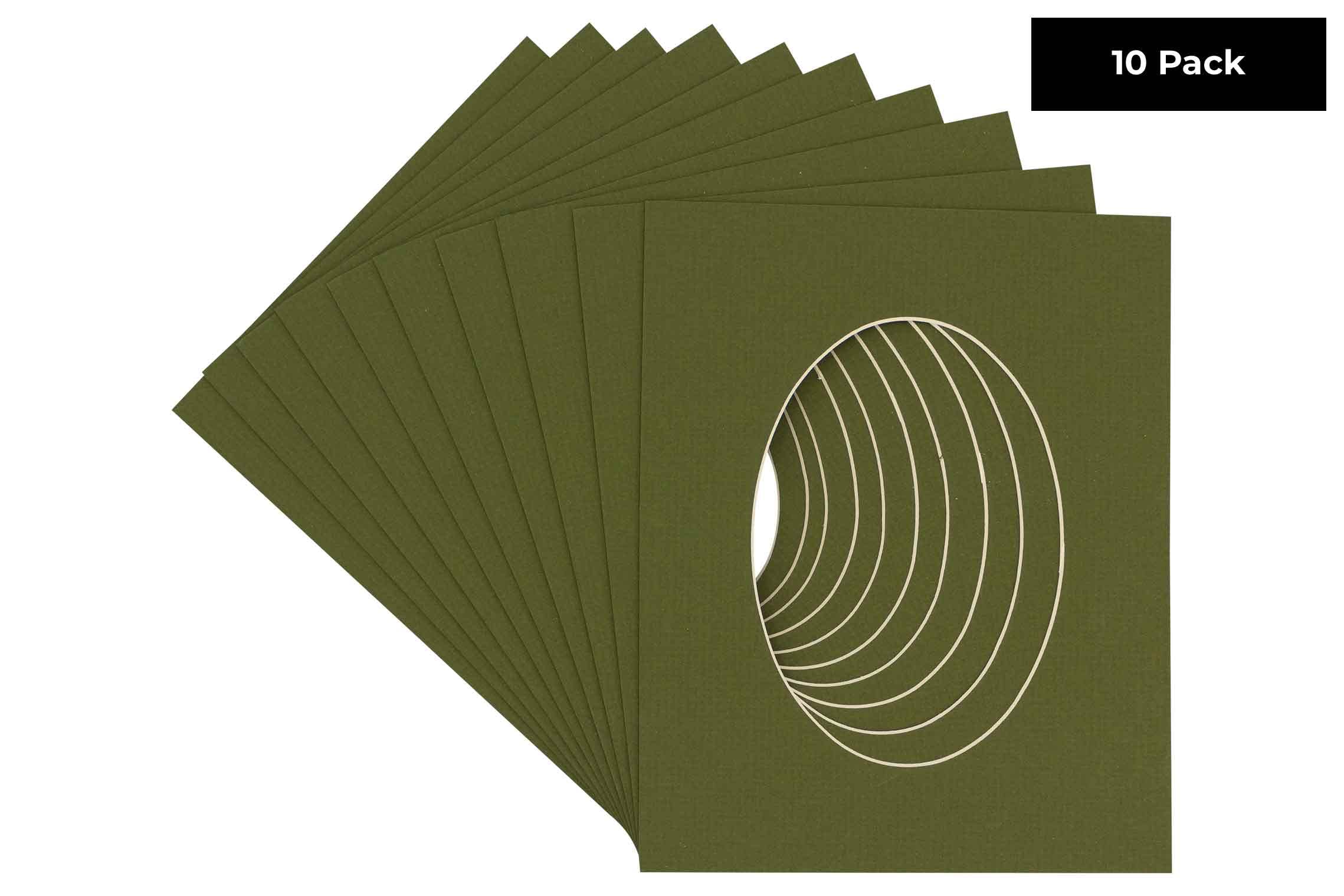 CountryArtHouse Dill Green Acid Free 32x40 Oval Picture Frame Mat with White Core Bevel Cut for 30x36 Pictures - Fits 32x40 Frame - Pack of 10 Matboards