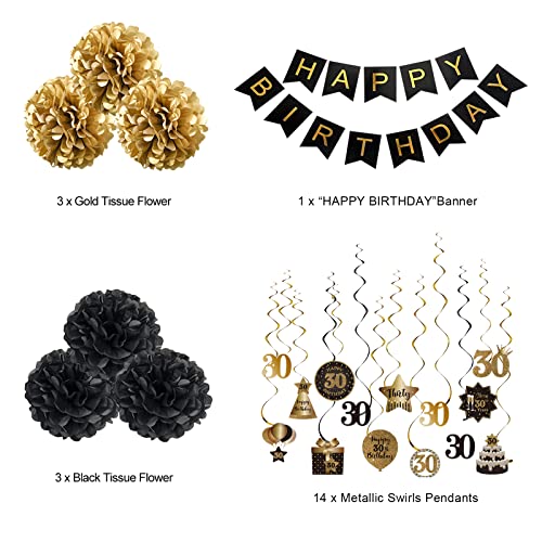 Happy 30th Birthday Hanging Swirls Streamers Decoration Set, Happy Birthday Banner, 30 Years Old Birthday Party Hanging Backdrop Decorations