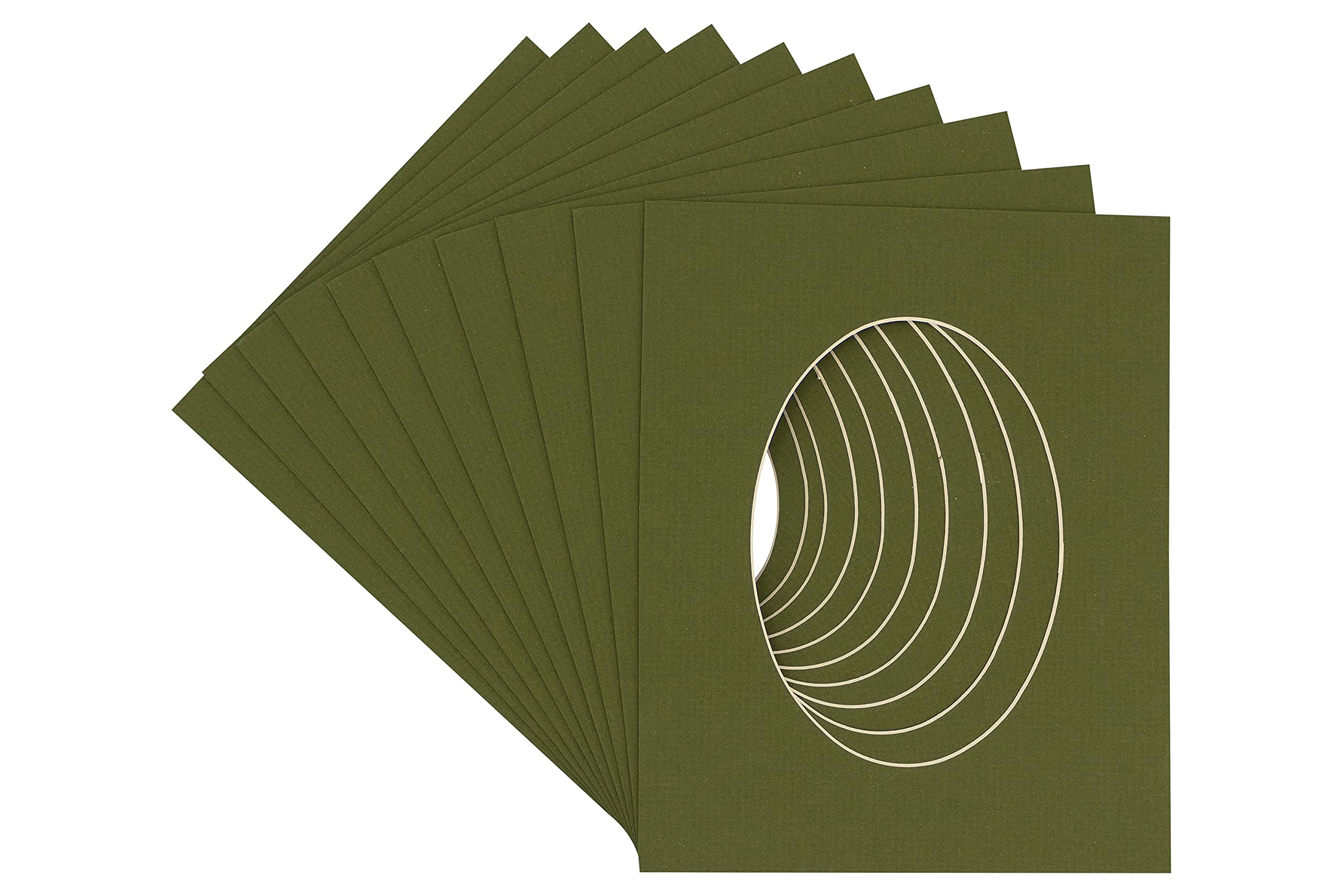 CountryArtHouse Dill Green Acid Free 32x40 Oval Picture Frame Mat with White Core Bevel Cut for 30x36 Pictures - Fits 32x40 Frame - Pack of 10 Matboards
