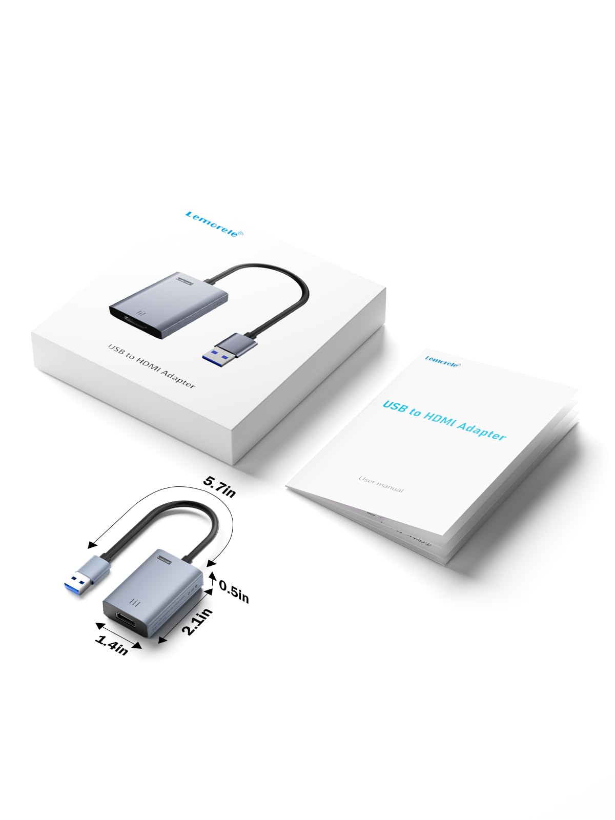 Lemorele USB to HDMI Adapter for MacBook Air/Pro/Mini, 1080P@60Hz USB to HDMI Cable for Mac Supports Mirror/Expansion Mode Multi Display Video Adapter Compatible with Windows7,8,10/MacOS10.15