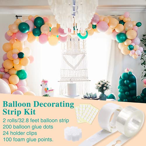 Aubeco Balloon Decorating Strip Kit for Arch Garland, 32.8 Feet Balloon Tape Strips, 200 Balloon Glue Point Dots, 24 Balloon Flower Clip, 100 Foam Glue Point for Party Wedding (Upgraded Version)