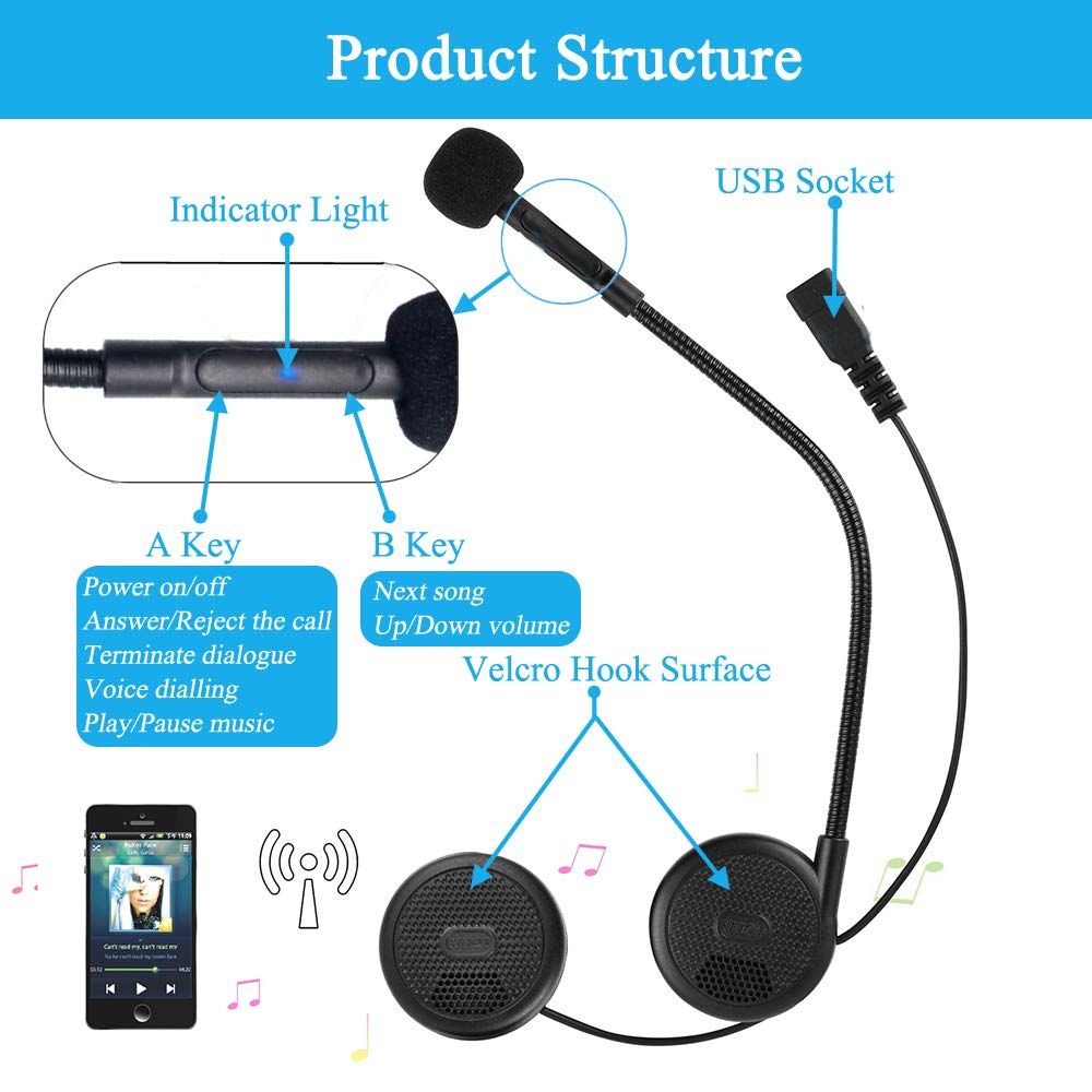 Motorcycle Helmet Wireless Bluetooth Headset Headphones for Helmets Wireless Headphones with Microphone Sound System for Motorcycle 0.27 inches Silm