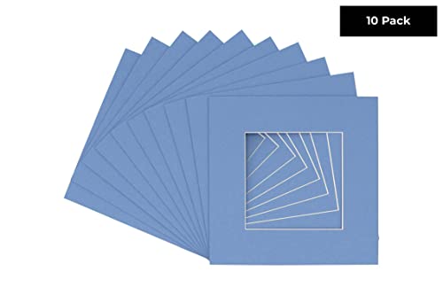CountryArtHouse Brittany Blue Acid Free 16x16 Square Picture Frame Mat with White Core Bevel Cut for 5x5 Pictures - Fits 16x16 Frame - Pack of 10 Matboards