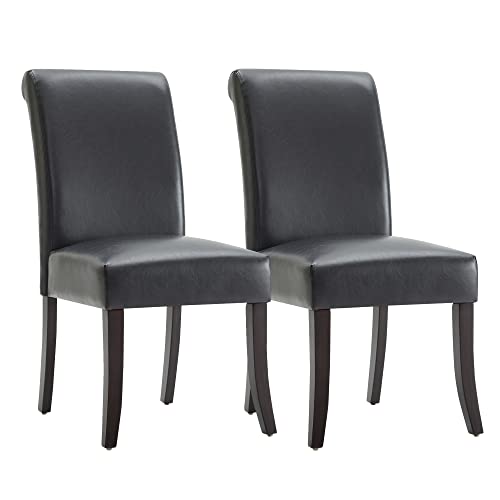 Watson & Whitely Upholstered Kitchen & Dining Room Chairs with High Back, Faux Leather Dining Chairs with Solid Wood Legs, Set of 2, Black