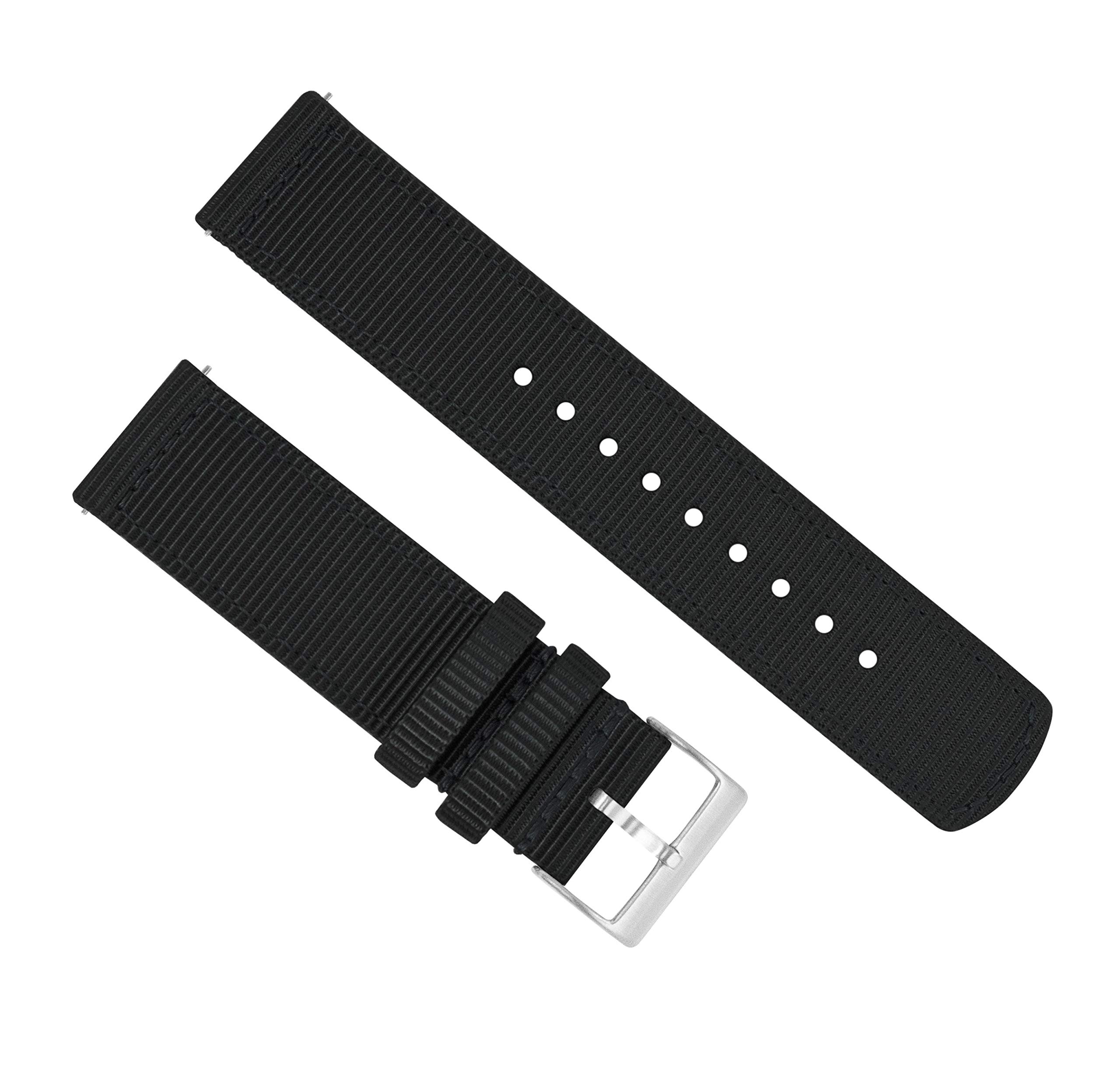 BARTON WATCH BANDS 22mm Black - Two-piece Military Style Ballistic Nylon Watch Straps